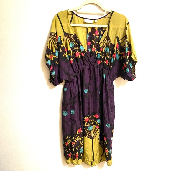 Kenar | Dresses | Kenar Silk Floral Bubble Dress Colorful Empire Waist ...